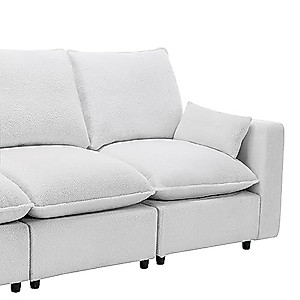 Modern Sofa with Removable Back and Seat Cushions ,Upholstered Comfy Sofa Couch with 2 Pillows,Small 3 Seater Loveseat Sofa for Living Room,Small Space,Bedroom,Apartment,Studio(White)
