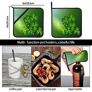 Deaowangluo Good Luck Leaf Shamrock Clovers Pot Holders Sets, Kitchen Potholders for Cooking Baking BBQ Grilling (2-Piece Sets)