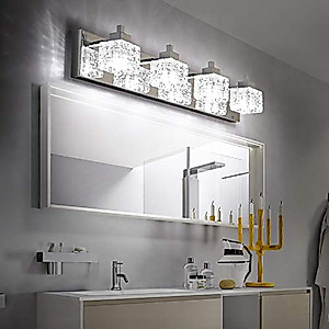 TRLIFE Bathroom Vanity Light Fixtures, 26inches Crystal Vanity Light Fixture Modern Bathroom Lights Over Mirror 4 Lights Vanity Light for Bathroom