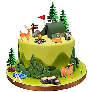 15PCS Camping Cake Decorations - Camping Cake Toppers Fireside Camp Decor Set for Kids Camper Camping Fans' Birthday Party Cake Decors
