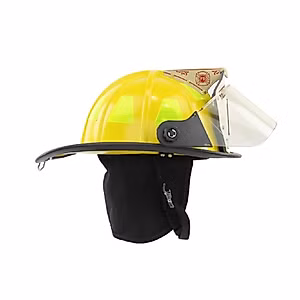 MSA 1044FDY Cairns Fire Helmet with 4" Tuffshield, Deluxe Leather, Crown Pad, PBI/Kevlar Earlap, Nomex Chinstrap with Quick Release, Postman Slide and 6" Carved Brass Eagle, Yellow