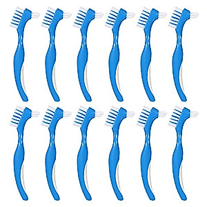 Baring 12 Pack Denture Brush Hard Denture Cleaning Brush False Teeth Brush Toothbrush Multi-Layered Bristles&Portable Denture Double Sided Brush
