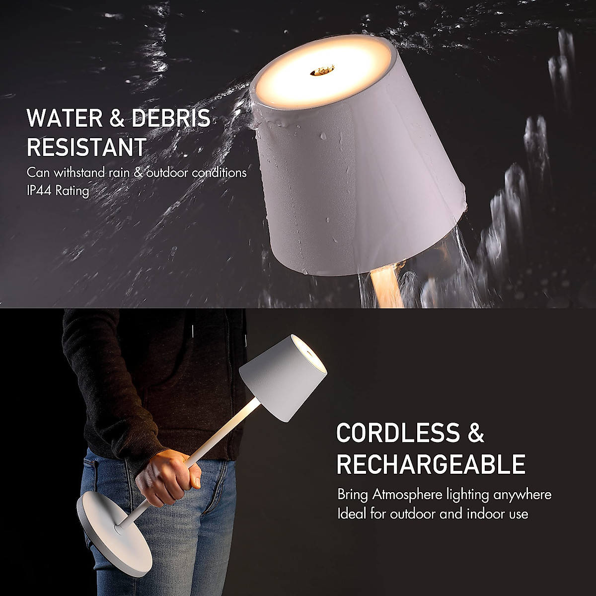 O’Bright Sandy- Cordless LED Floor Lamp for Outdoor/Indoor, Rechargeable, Water Resistant, Dimmable, Carry Light, Adjustable Height Stand Lamp for Patio, Living Room, Bedside, Table Night Lamp, White