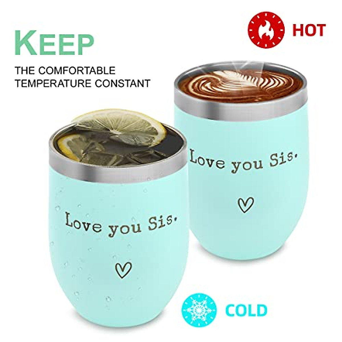 Sister Gifts from Sister - I Love You Sis - Sister Gifts for Birthday - Graduation Gifts Thanksgiving Christmas Gifts for Sister - 12oz Coffee Cup(Mint)