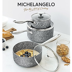 MICHELANGELO Saucepan with Lid 3 Quart, Ultra Nonstick Sauce Pan with Non toxic Stone-Derived Coating, Sauce Pot with Lid, Stone Saucepan with Lid, 3 Quart Sauce Pan