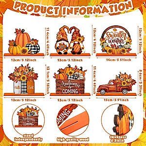 CroBlissful 6 Pcs Fall Table Decorations Wooden Fall Table Centerpieces Autumn Pumpkin Car Gnome Table Signs Thanksgiving Fall Decorations for Home Tiered Tray Decor