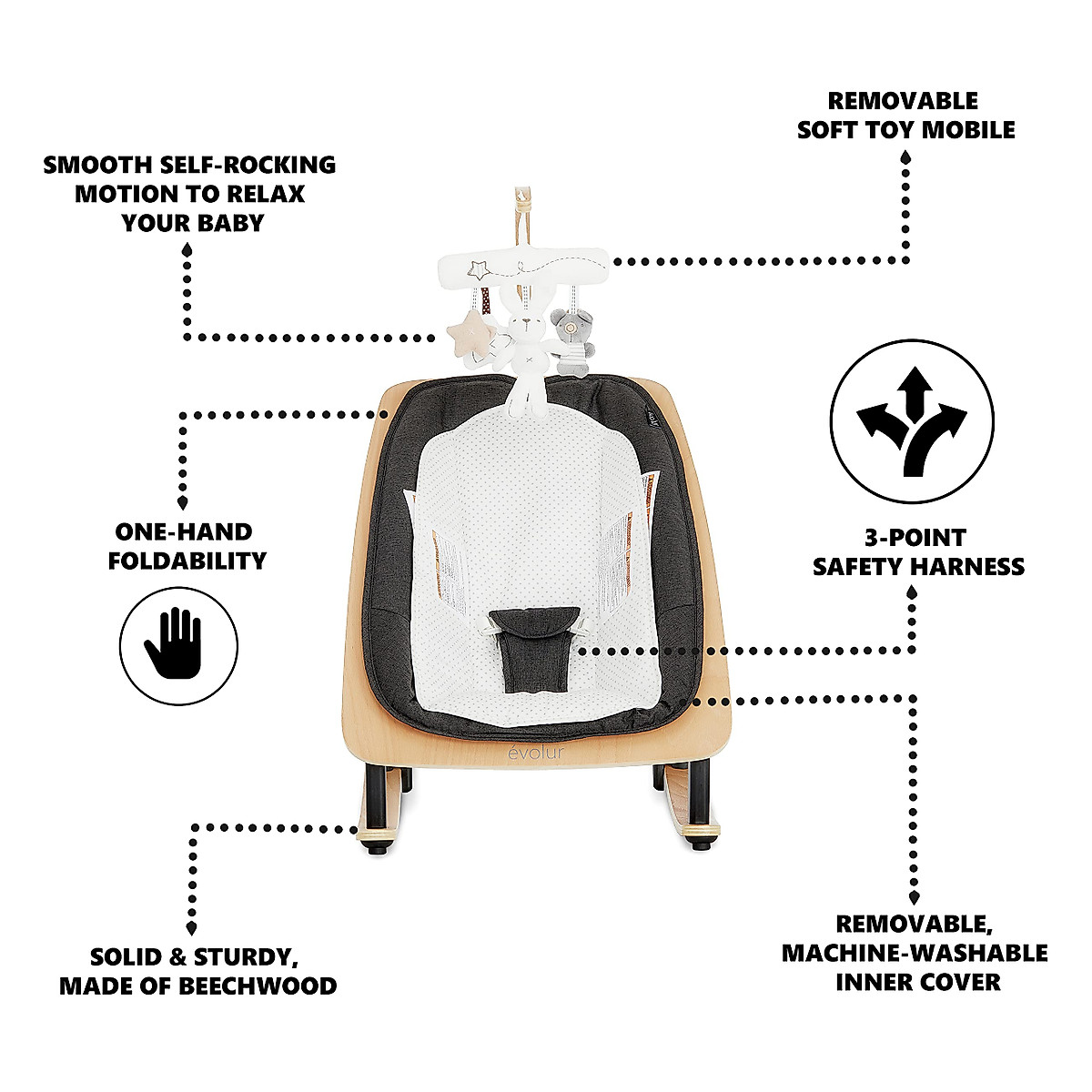 Evolur Tory 2-in-1 Rocker & Chair, Black