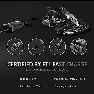 4 Prong Scooter Charger for Segway Ninebot S/S-MAX/Mini lite/Mini PRO, 63V 2A Power Charger Replacement Compatible with Ninebot by Segway Go Kart Kit, Gokart PRO 4 Pin Connector Charger Power Adapter