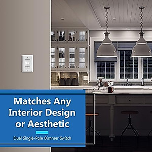 LIDER Combination Dual Dimmer Light Switch Control, 2 Sliding Light Controls, Single Pole, 400W CFL/LED, 600W Incandescent/Halogen, Wall Plate Included, White