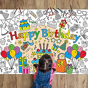ZOIIWA Happy Birthday Coloring Poster for Kids Giant Coloring Poster Large Birthday Coloring Tablecloth Jumbo Coloring Books for Kids Classroom Home Birthday Party Supplies Favor 31.4 x 43.3 Inch