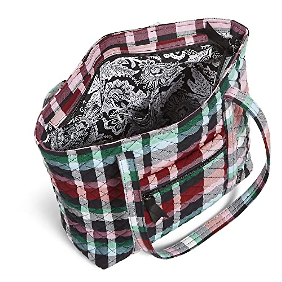 Vera Bradley Women's Cotton Small Vera Tote Bag, Ribbons Plaid - Recycled Cotton, One Size