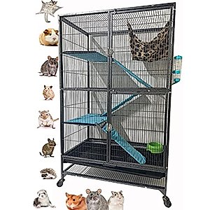 Extra Large Two Full Story Tight 1/2-Inch Bar Spacing Double Large Front Doors for Feisty Ferret Chinchilla Rat Mouse Hamster Gerbil Small Animals Critters Rolling Stand Cage