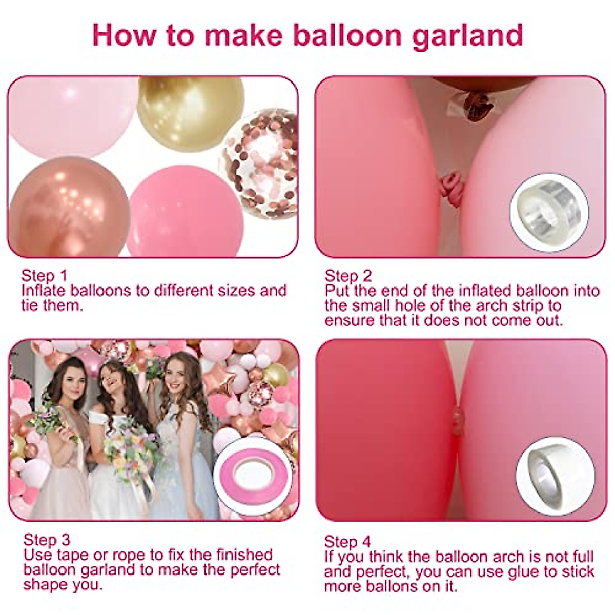 JULLIZ 144Pcs Rose Gold Pink Balloon Garland Arch Kit, Metallic Rose Chrome Gold Balloons for Birthday Wedding Party Bridal Shower Anniversary Decorations with Shiny Star Mylar Balloons