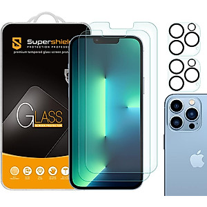 Supershieldz (2 Pack) Designed for iPhone 13 Pro Max (6.7 inch) + Camera Lens Tempered Glass Screen Protector, 0.33mm, Anti Scratch, Bubble Free