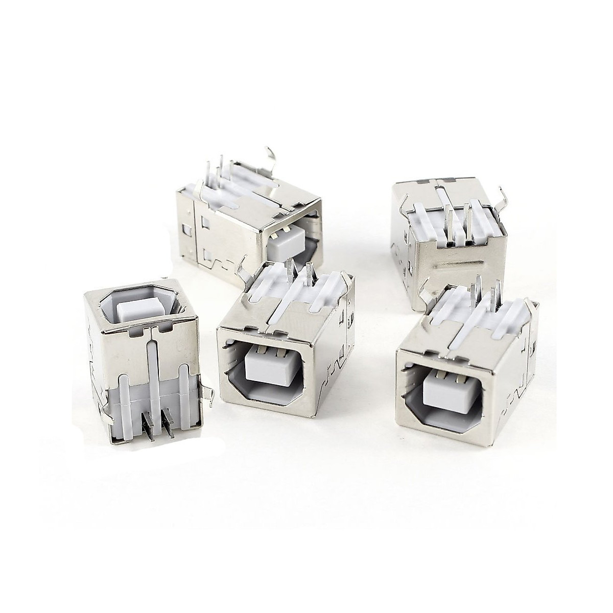 YXQ USB Type B Female Port 4-Pin 90 Degree B Solder Jack PCB Mount DIP Socket Connector Silver Tone, 5-Piece