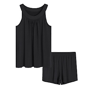 Latuza Women's Soft Viscose Tank Top Shorts Summer Pajamas Set XL Black