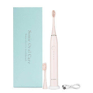 NC Sonic Electric Toothbrush, Goodoral Powerful Cleaning Rechargeable Waterproof Toothbrushes with 2 Brush Heads for Adults and Kids(Pink)