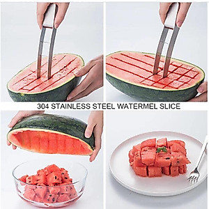 TBESTOACC Watermelon Slicer, 304 Stainless Steel Watermelon Cutter, Quickly Safe Fruit Cutter, Slicer Carving Tools for Kitchen (silver)