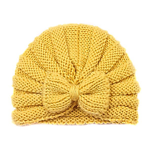Winter Warm Knitted Baby Hat for Girls Cotton Lined Infant Toddler Girls Beanie Hat Autumn Cute Bow Classic Girls, Yellow