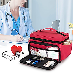 CURMIO Small Medicine Storage Bag Empty, Family First Aid Box, Pill Bottle Organizer for Emergency Medical Supplies, Red (Bag Only, Patent Pending)