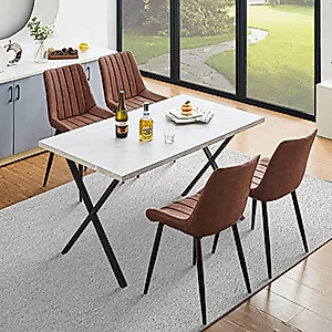 CLIPOP Faux Leather Dining Chairs Set of 2, Mid Century Modern Kitchen Chair, Pu Leather Dining Chair with Metal Leg, High Back, Armless Upholstered Leisure Side Chair for Dining Room Lounge, Brown