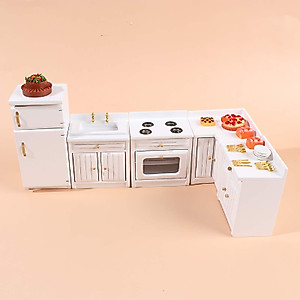 Haomian Dollhouse Kitchen Furniture Kit 1:12 Dollhouse Miniature Furniture Wooden Kitchen Cabinet Fridge Set Kitchen Dining Room Furniture for 1:12 Dollhouse Miniatures Scenes Accessories (C)