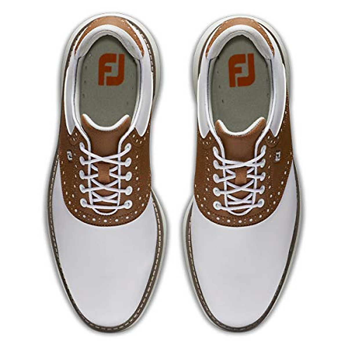 FootJoy Men's Traditions Previous Season Style Golf Shoe, White/Brown, 7.5 Wide