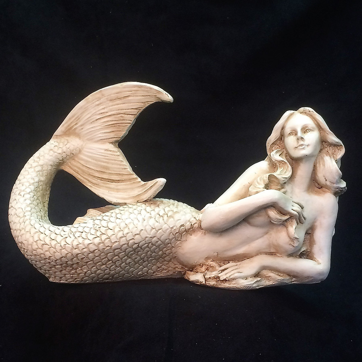 Life's A Beach 97035 Mermaid On Her Side with Table Top Base Antique White Finish Beach and Pool Figurine Statue