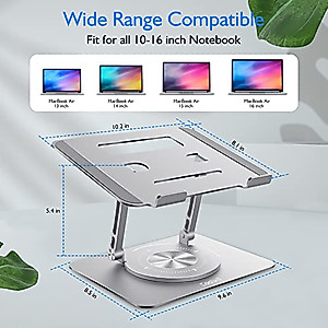 Coolwill Laptop Stand for Desk 360° Rotating, Ergonomic Aluminum Laptop Stand Holder, Adjustable Laptop Riser, Foldable Computer Desk Stand for Travel, Compatible with MacBook Air/All 10-16" Laptops