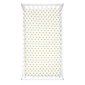 Lush Decor Baby Boho Metallic Hearts Allover Hearts Soft & Plush Fitted Crib Sheet, 52"x 28" x 9", White & Gold