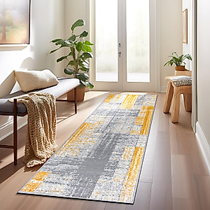 Rugshop Contemporary Distressed Design Soft Area Rug Yellow