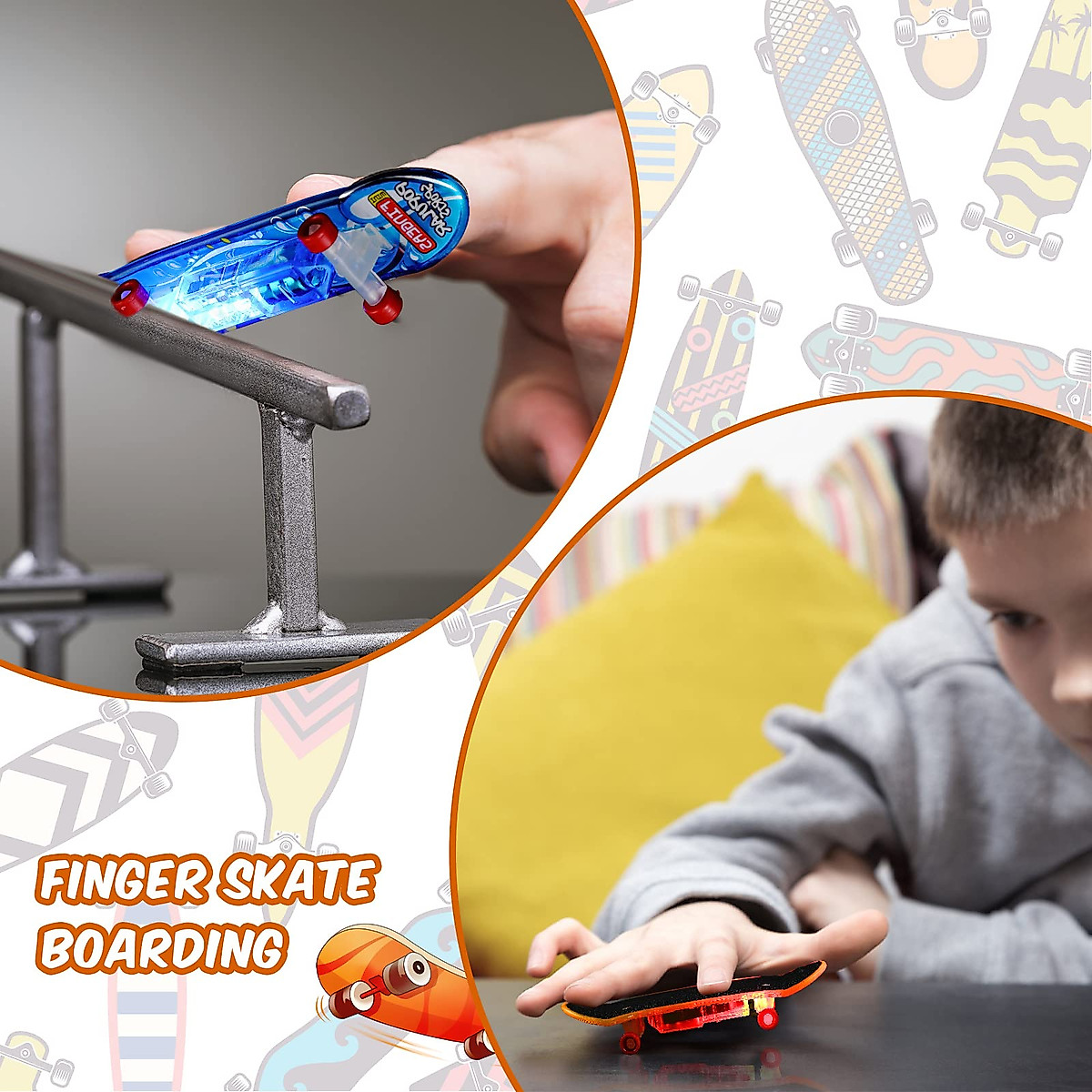 24 Pieces Mini Finger Skateboards Creative Finger Boards Set Mini Skateboards for Fingers Hand Skateboard Mini Fingerboards Skateboards for Finger Skater Party Supplies Props Decor (Classic Style)