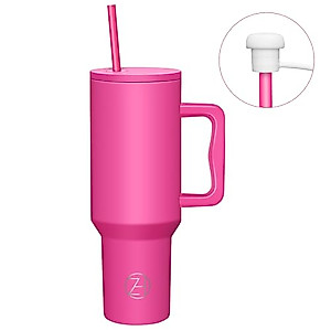 Zes-Husa 40 oz Tumbler with Handle and Straw Lid, Insulated Cup Reusable Stainless Steel Thermoses, Travel Mug Cupholder Use with Pipette Stopper