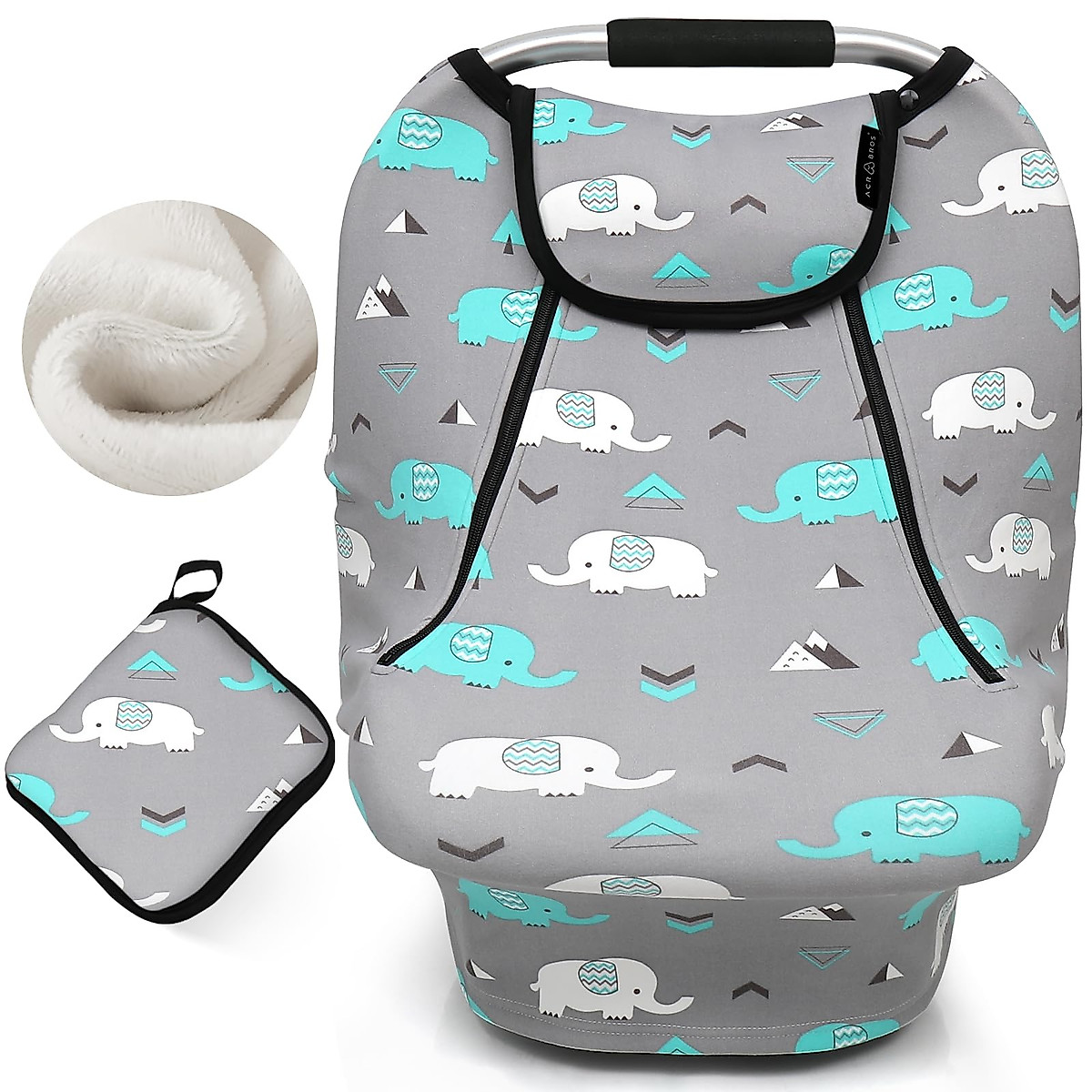 ACRABROS Car Seat Covers for Babies,Winter Autumn Spring Infant Carseat Cover Canopy for Boys and Girls,Stretchy Adjustable Peeping Window with Mesh Cover,Warm Breathable Universal, Baby Elephant