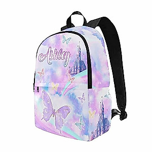 MyPupSocks Custom Name Elementary Students School Backpack for Elementary Girls Boys Kids Purple Butterfly Waterproof Laptop Bag for School Travel Casual Book Bag