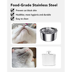 Cat Water Fountain Stainless Steel, HICC PULE 108oz/3.2L Automatic Pet Water Fountain, Dishwasher Safe Dog Water Dispenser with Adjustable Water Flow, Ultra-Quiet Pump, Multi-Filtration