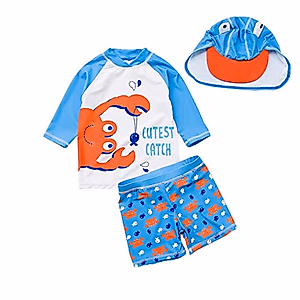 Baby Toddler Boys Two Pieces Swimsuit Set Swimwear Crab Bathing Suit Rash Guards with Hat UPF 50+ (Crab, 18-24Months)