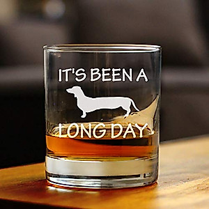 Long Day - Funny Dachshund Whiskey Rocks Glass Gifts for Men & Women - Fun Whisky Drinking Tumbler Décor