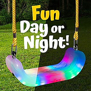 XDP Recreation Firefly LED Lighted Swing with 3 AA Batteries INCLUDED. Motion Sensored Kids Backyard Swingset, Porch or Tree Swing Seat Accessory, Plastic, Clear