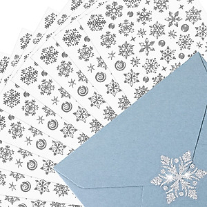 Yexiya 520 Pcs Christmas Envelope Seal Sticker Glitter Snowflake Sticker Label Christmas Sticker Xmas Snowflake Dot Envelope Sticker Seal for Christmas Card Envelope Box Decoration (Silver, 10 Sheets)