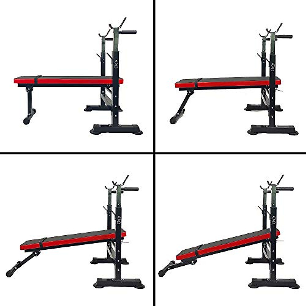 BalanceFrom Adjustable Folding Multifunctional Workout Station Adjustable Olympic Workout Bench with Squat Rack, Black/Red