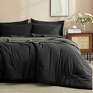 PHF 7 Pieces California King Comforter Set, Bed in A Bag Comforter & 16" Sheet Set All Season, Ultra Soft Comfy Bedding Sets with Comforter, Sheets, Pillowcases & Shams, Black