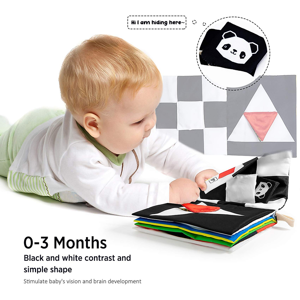 beiens Baby Books Toys, High Contrast Black and White Books Non Toxic Fabric Touch and Feel Crinkle Cloth Books Early Educational Stimulation Toys for Infants Toddlers, Baby Gift Soft Toys Mirror