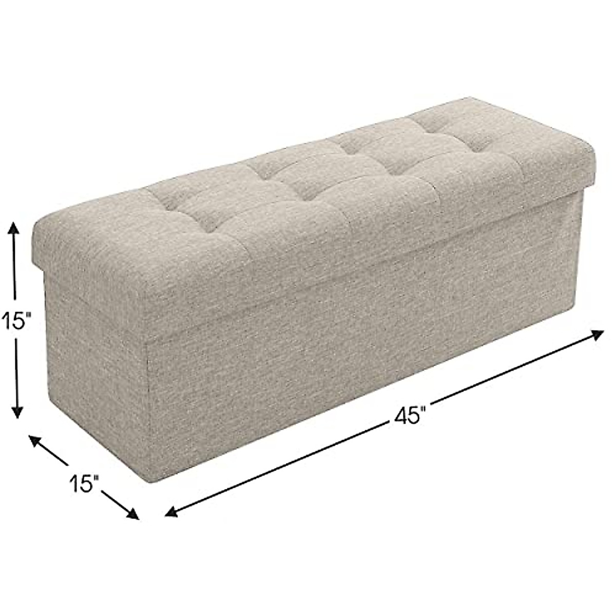 Ornavo Home Foldable Tufted Linen Large Storage Ottoman Bench Foot Rest Stool/Seat - 15" x 45" x 15" (Beige)