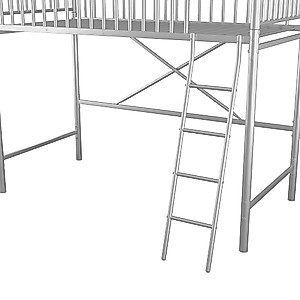 GINGVAT Twin Size Metal Loft Bed with Ladders/Full-Length Guardrails, Modern Style Study/Play Area, No Box Spring Needed, Silver