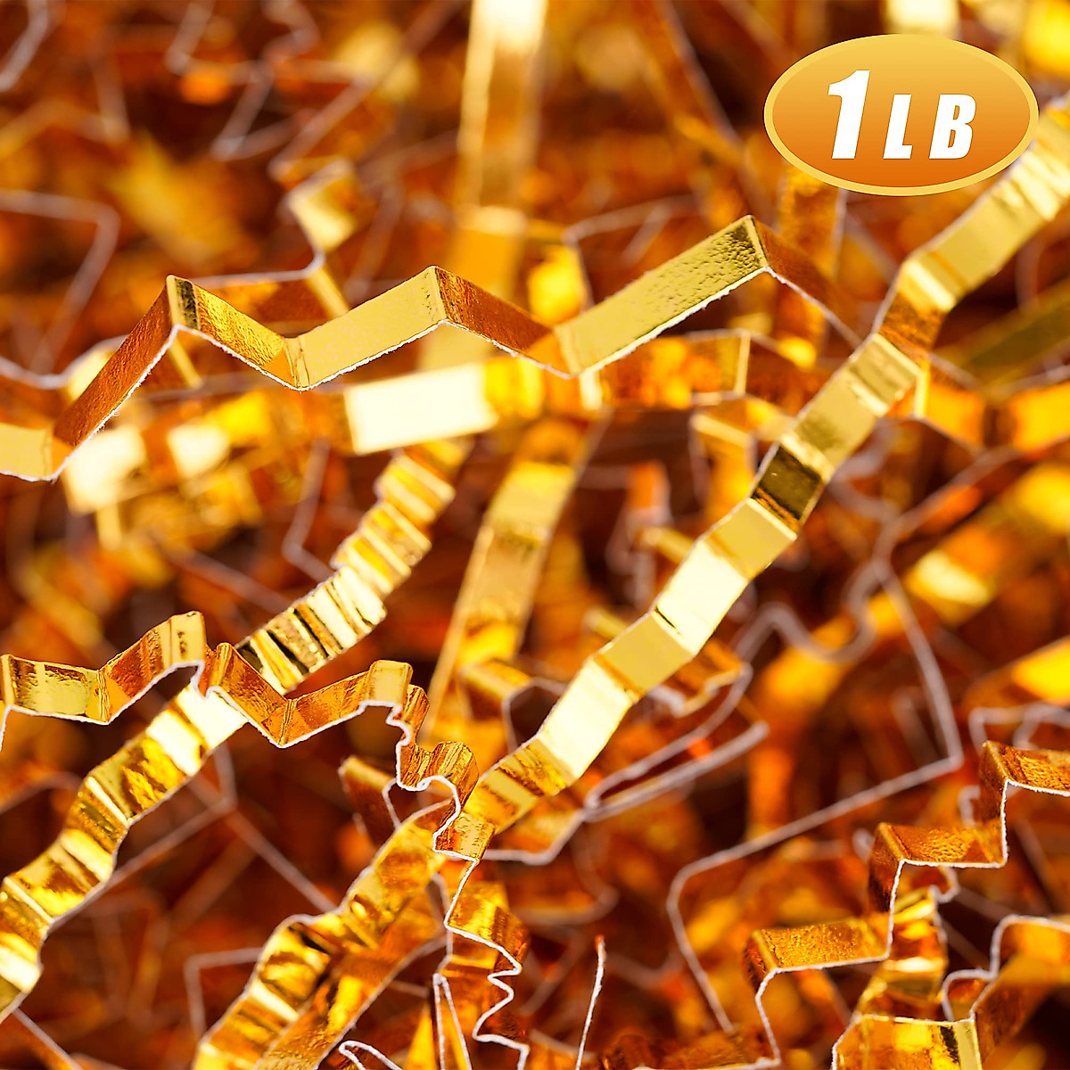 Kolewo4ever 1LB Crinkle Cut Paper Shred Filler Metallic Shredded Paper Filler Strands Shred Raffia Tissue Craft Bedding Cushion, Wedding Birthday Bridesmaid Engagement Gift Box Bag Retail (Gold)