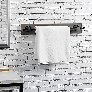 MyGift Realistic Metal Pipe Bathroom Towel Bar with Rustic Brown Solid Wood Wall Mount Industrial Bathroom Fixtures Hanging Towel Rack