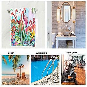 Tropical Flamingo Bird Leave Extra Large Hand Towels 30 X 15 Inch, Palm Tree Bath Bathroom Shower Towels Hand Washcloth Fingertip Towels Highly Absorbent for Hand,Face,Gym and Spa