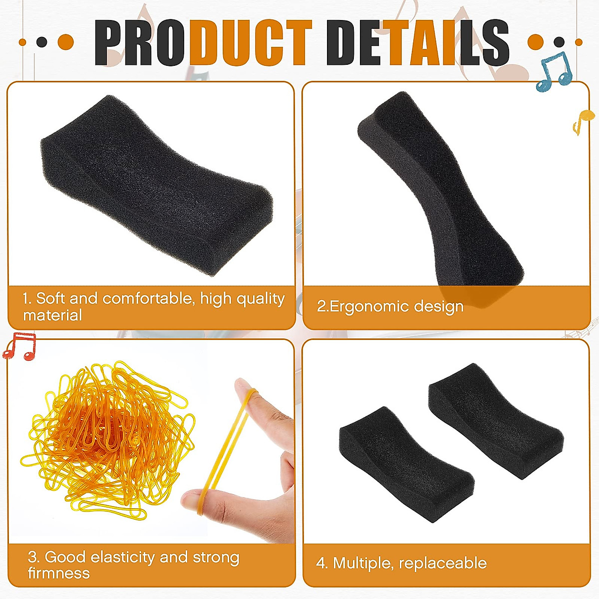 2 Pcs Kids Violin Shoulder Pads Soft Foam Violin Shoulder Rest Violin Sponge Violin Shoulder Pillow with Yellow Rubber Bands for Party Wedding Concerts Player Cushion, 3/4-1/2