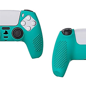 PlayVital Aqua Green 3D Studded Edition Anti-Slip Silicone Cover Skin for ps5 Controller, Soft Rubber Case for ps5 Wireless Controller with 6 White Thumb Grip Caps